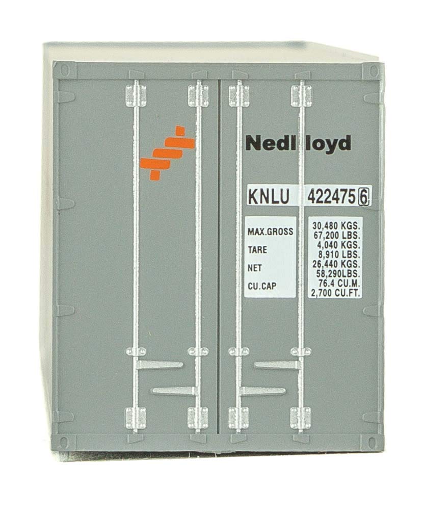 Walthers SceneMaster HO Scale Model of Nedlloyd (Gray, Orange, Black) 40' Hi Cube Corrugated Container W/Flat Roof,949-8219