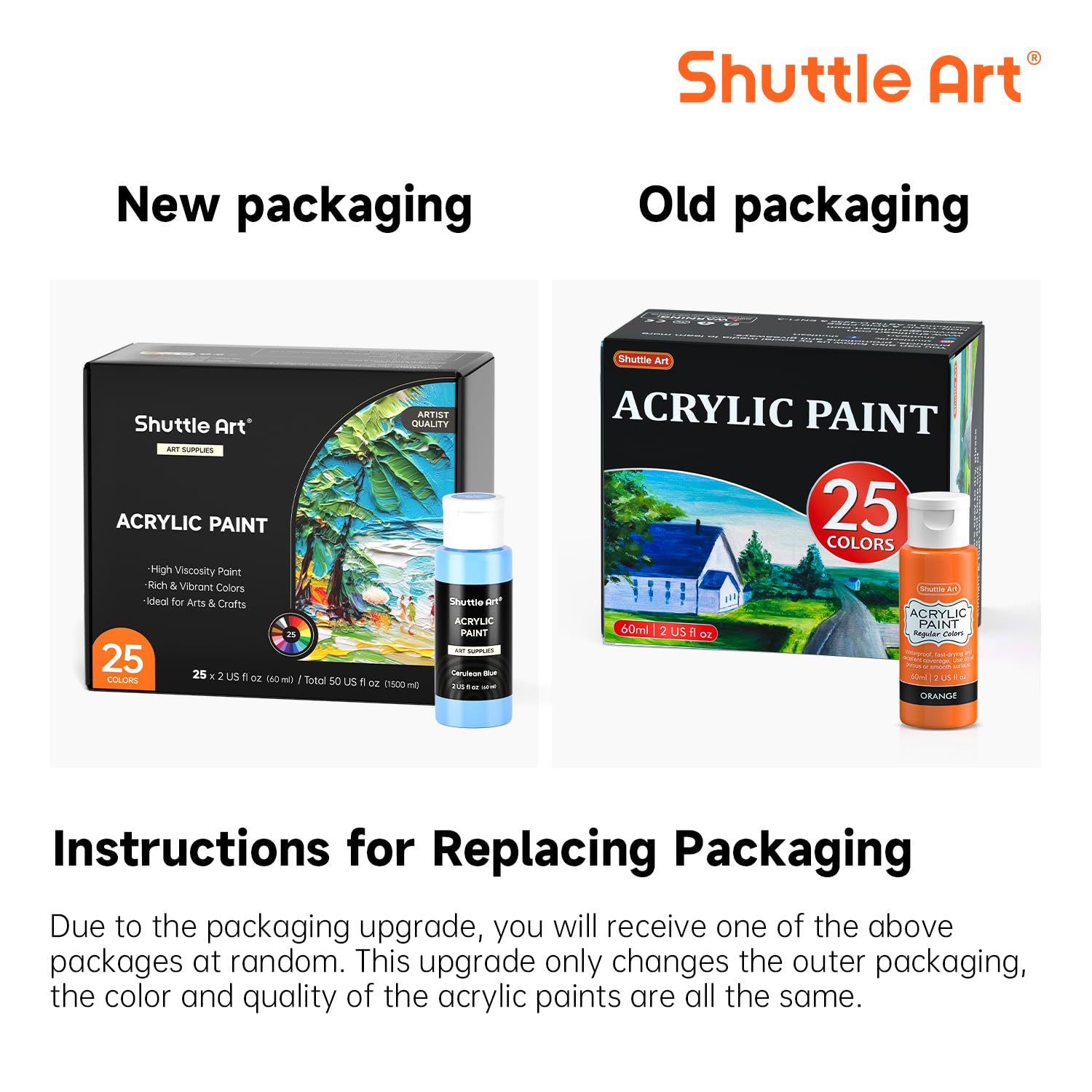 Shuttle Art 25 Colors Acrylic Paint Set, 2oz/60ml Bottles, Rich Pigmented Acrylic Paints for Artists, Beginners, Kids, Painting on Canvas Rocks Wood