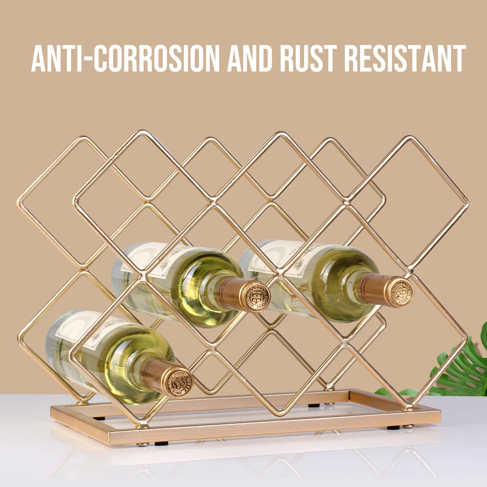 Drincarier Countertop Wine Rack - 10 Bottle Freestanding Modern Gold Metal Small Wine Rack - Tabletop Wine Holder Stand for Cabinet, Pantry, Wine Bottle Storage……