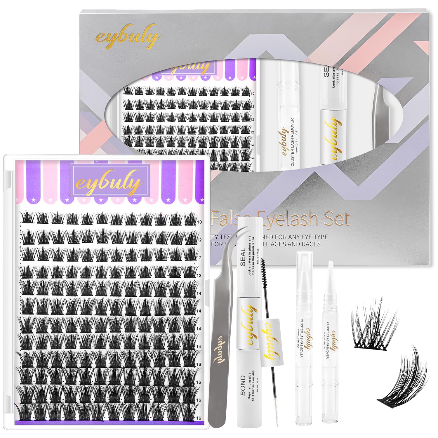 DIY eyelash extension Kit, eyelash cluster 144 pieces, cluster eyelash application tool, super styling eyelash bonding and sealing, cluster eyelash glue remover is easy to use at home