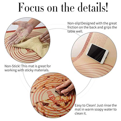 Non-slip Silicone Pastry Mat Extra Large with Measurements 36''By 24'' for Silicone Baking Mat, Counter Mat, Dough Rolling Mat,Oven Liner,Fondant/Pie Crust Mat(Red)