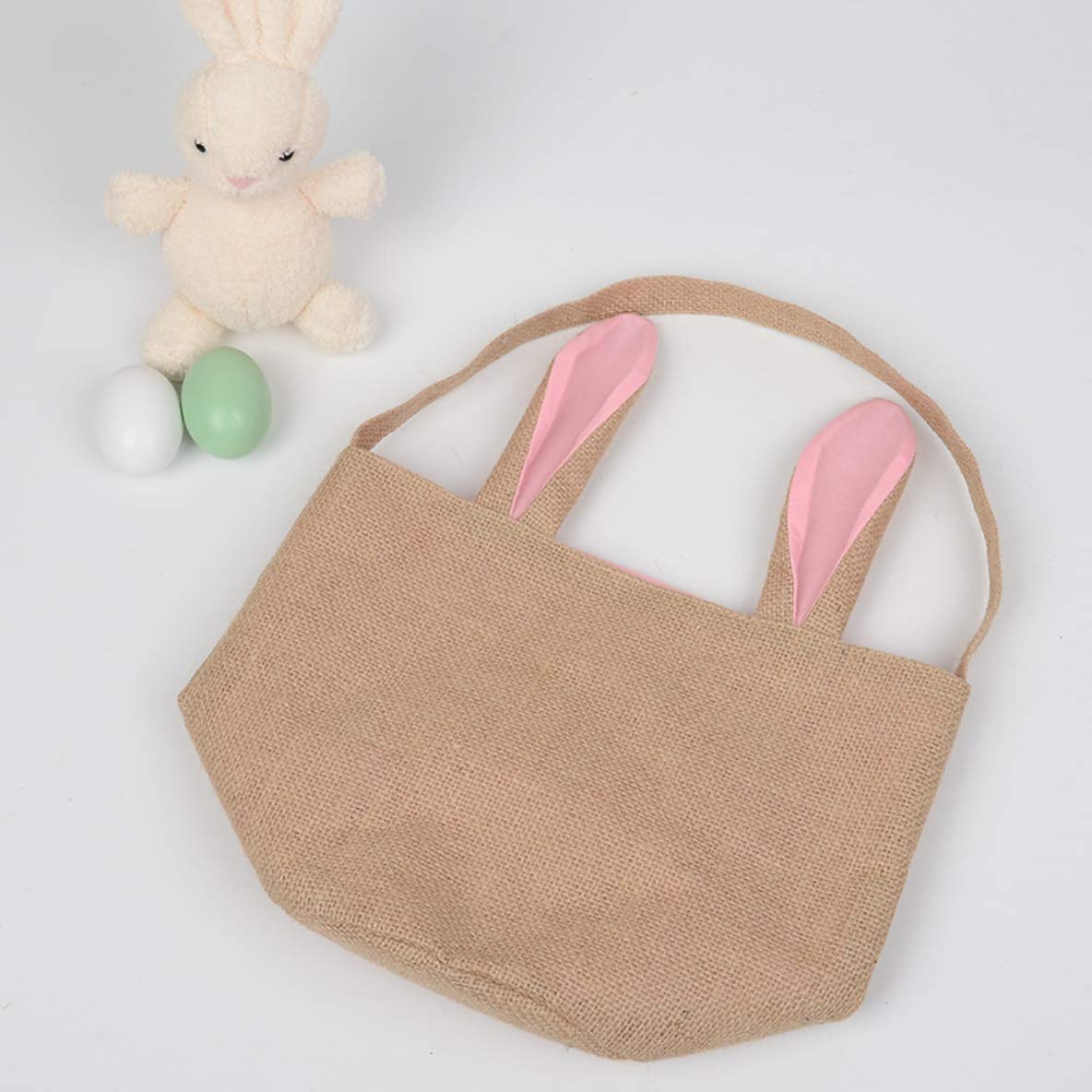 Easter Egg Basket Burlap Bunny Ears Easter Basket for Easter Egg Hunt Easter Bunny Bucket Bag Organizer for Toy Bins, Closet Hamper 2 Pcs Nursery Decor…