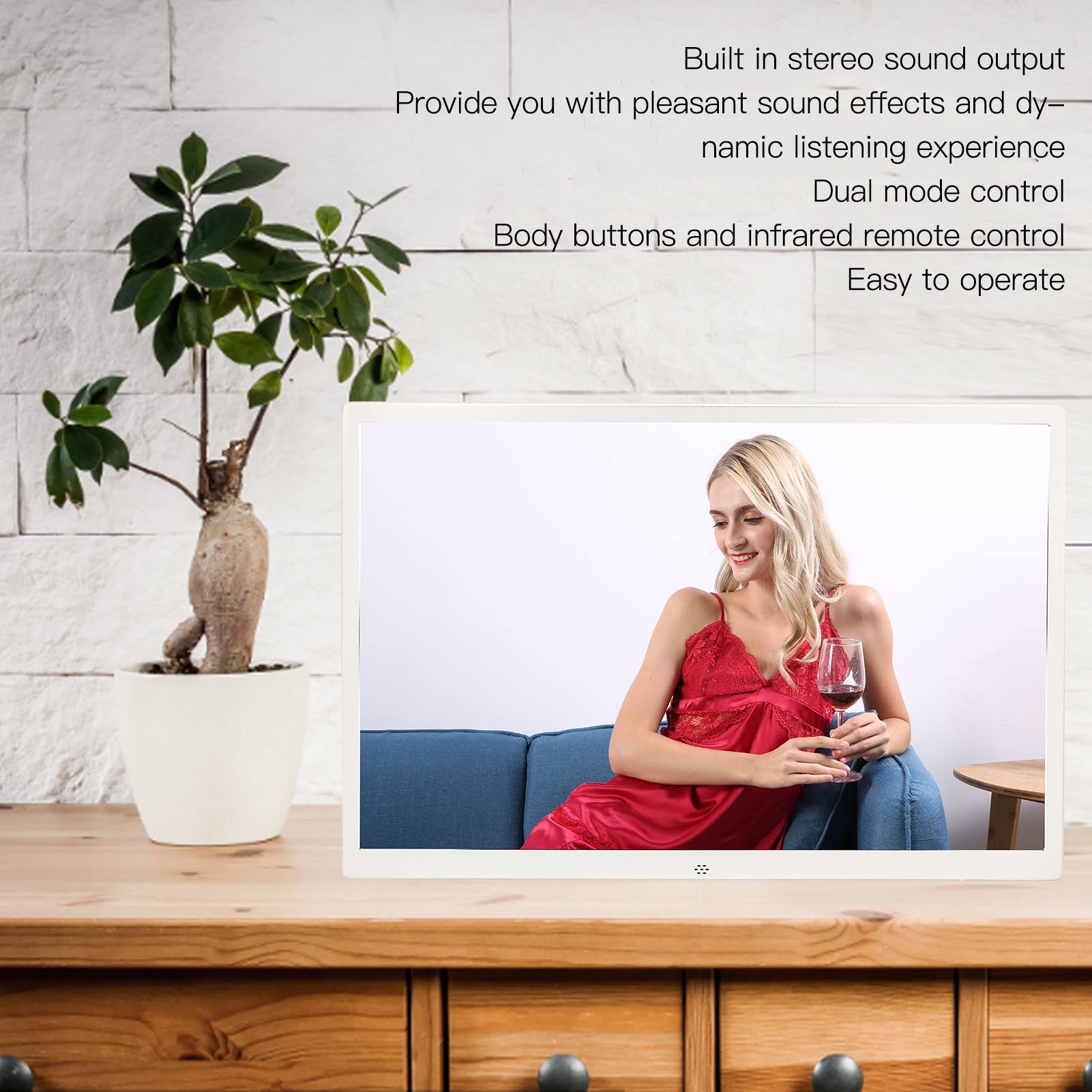 Digital Photo Frame, Multifunctional Aluminum Alloy 17 Inch Large Screen 1080P Electronic Photo Frame for Music (US Plug)