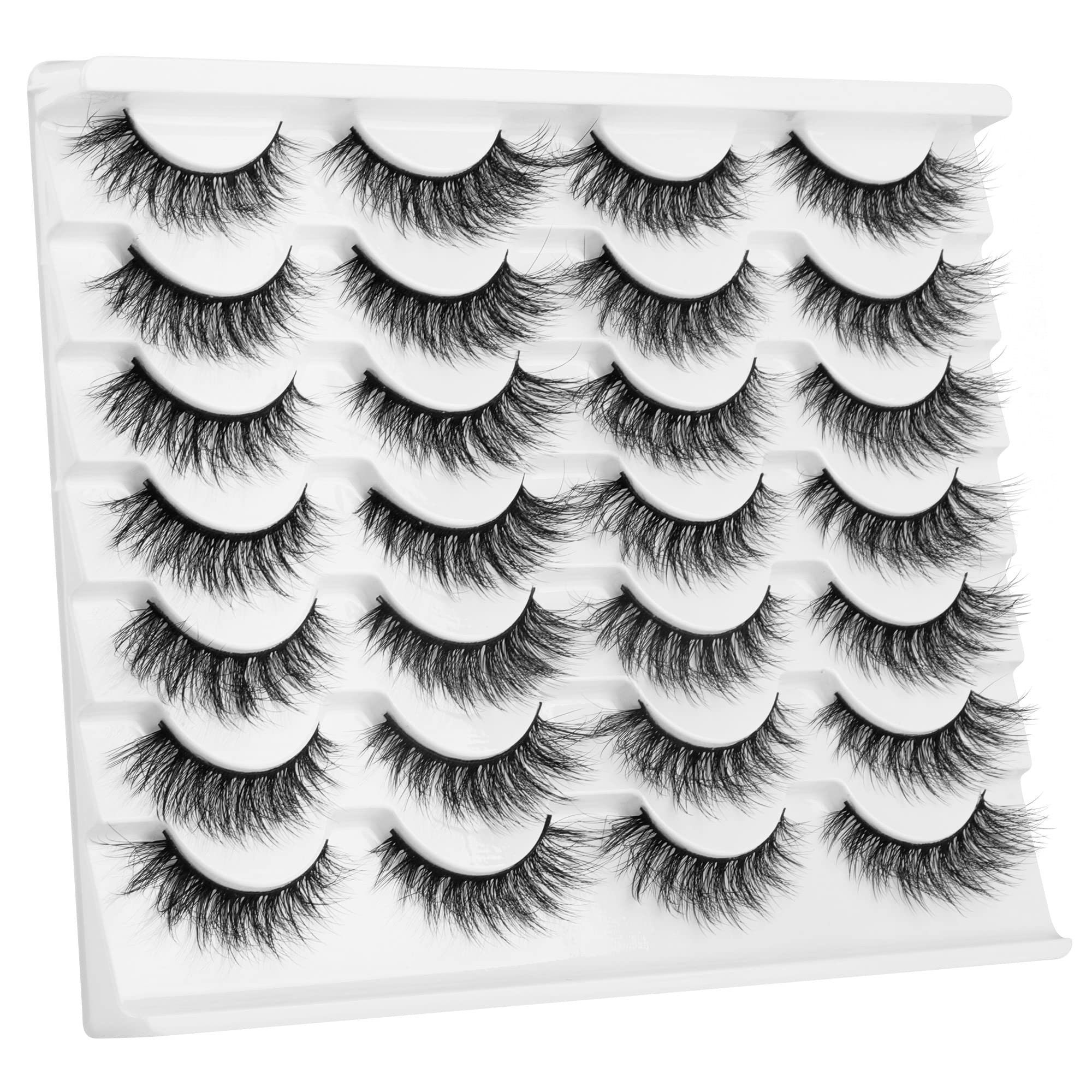 False Eyelashes 15mm Lashes Natural Look 3D Mink Lashes Pack Small Short Cat Eye Lashes Wispy Fluffy Light Volume Fake Eyelashes 14 Pairs Pack