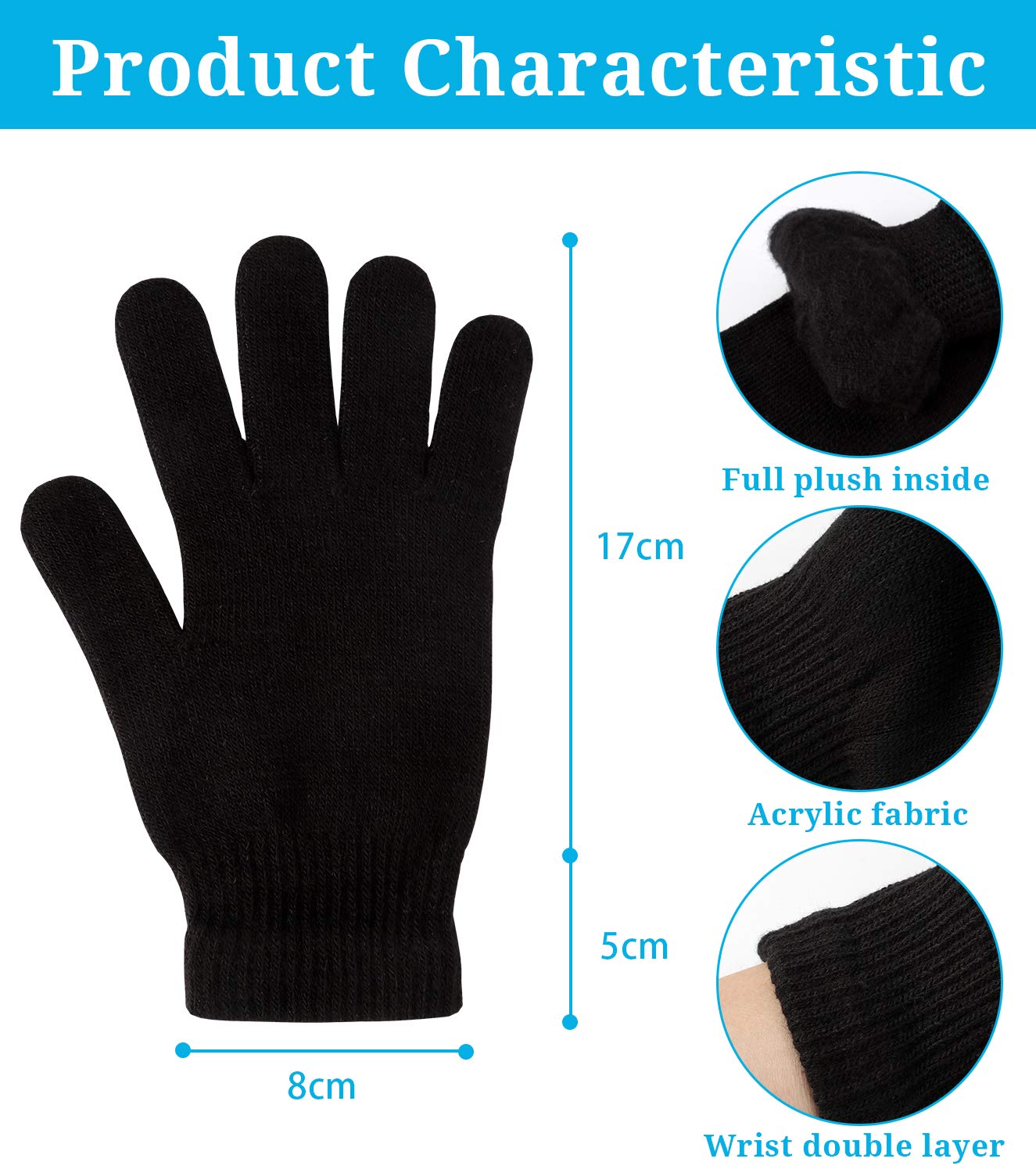 DICCO Winter Magic Gloves for Women Men Stretchy Warm Knit Gloves Texting Bulk Pack Glove Gift 12pairs