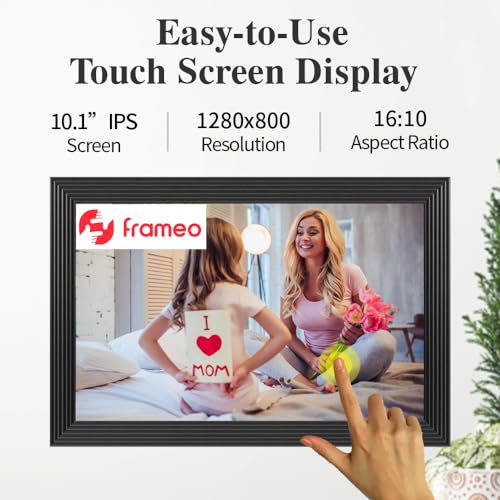 Digital Picture Frames Load from Phone, Frameo 10.1 inch Smart WiFi Digital Photo Frames You Can Send Pictures to, 1280x800 IPS LCD Touch Screen, Built in 32GB, Gift for Friends and Family…