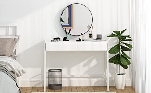 Treocho Computer Desk, Modern Simple 40 inch White Desk with 2 Drawers, Vanity Desk, Makeup Table for Home Office, Bedroom