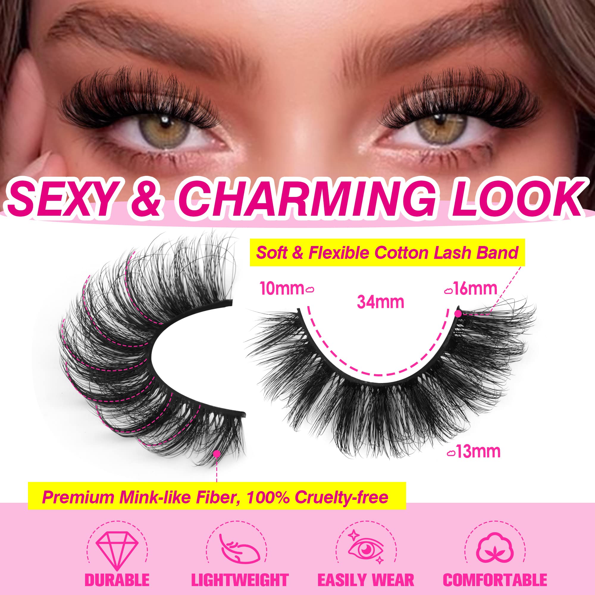 False Eyelashes Natural Lashes Pack 15mm Fluffy Mink Lashes Natural Look Wispy Cat Eye lashes False Lashes 14 Pairs Multipack by Yawamica