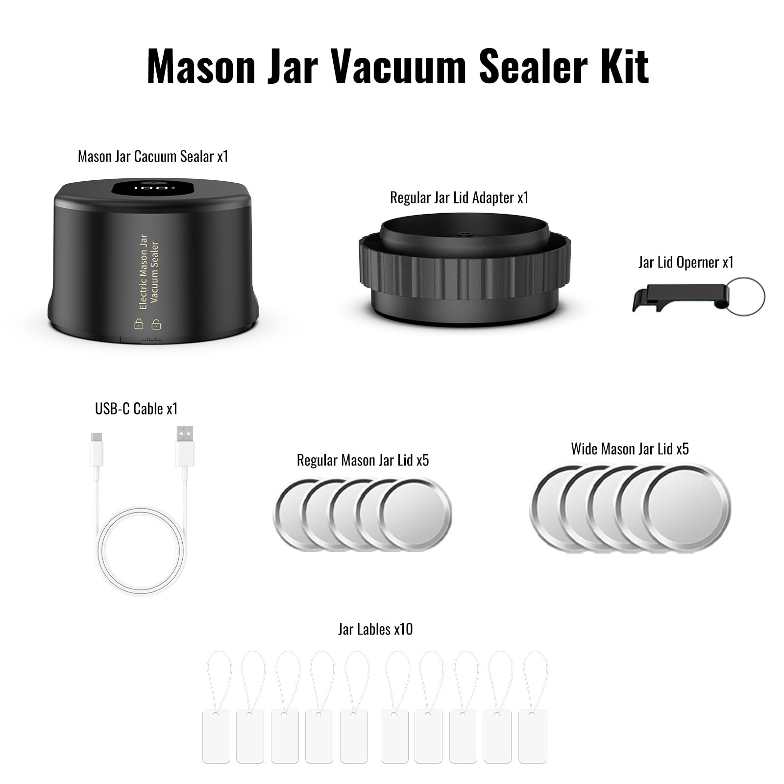 Kakdsoip Electric Mason Jar Vacuum Sealer Kit Upgrade to Auto-Stop Mason Jar Vacuum Sealer for Regular Mouth and Wide Mouth Mason Jars