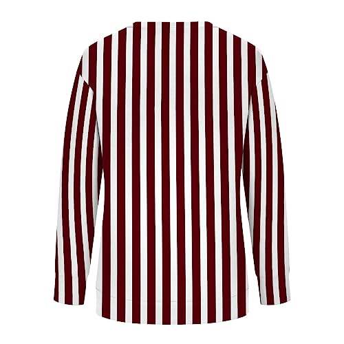 LAWOR Flannel Coats For Women 2024 Winter Sudadera gran tamaño estampado rayas para mujer jersey manga larga cuello redondo ropa degradada primavera y otoño E2-Wine Small
