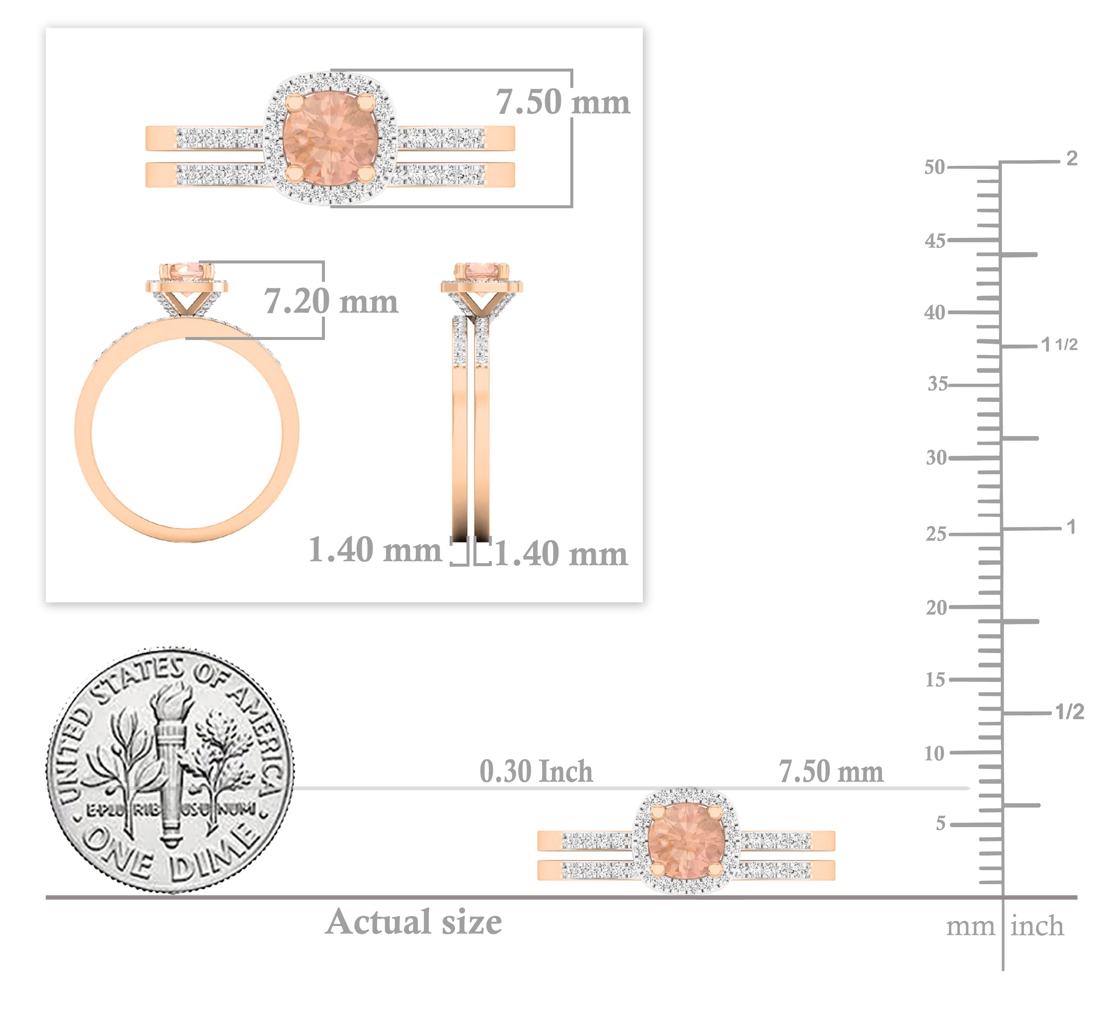 Dazzlingrock Collection 10K 5 MM Round Morganite & Diamond Bridal Halo Engagement Ring Set, Rose Gold, Size 8