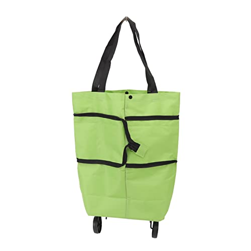 Portable Shopping Cart, Oxford Cloth Zipper Design Reusable Foldable Shopping Cart, Strong Convenient for Carrying Trolly Cart with Wheels for Supermarket or Daily Shopping(Green)