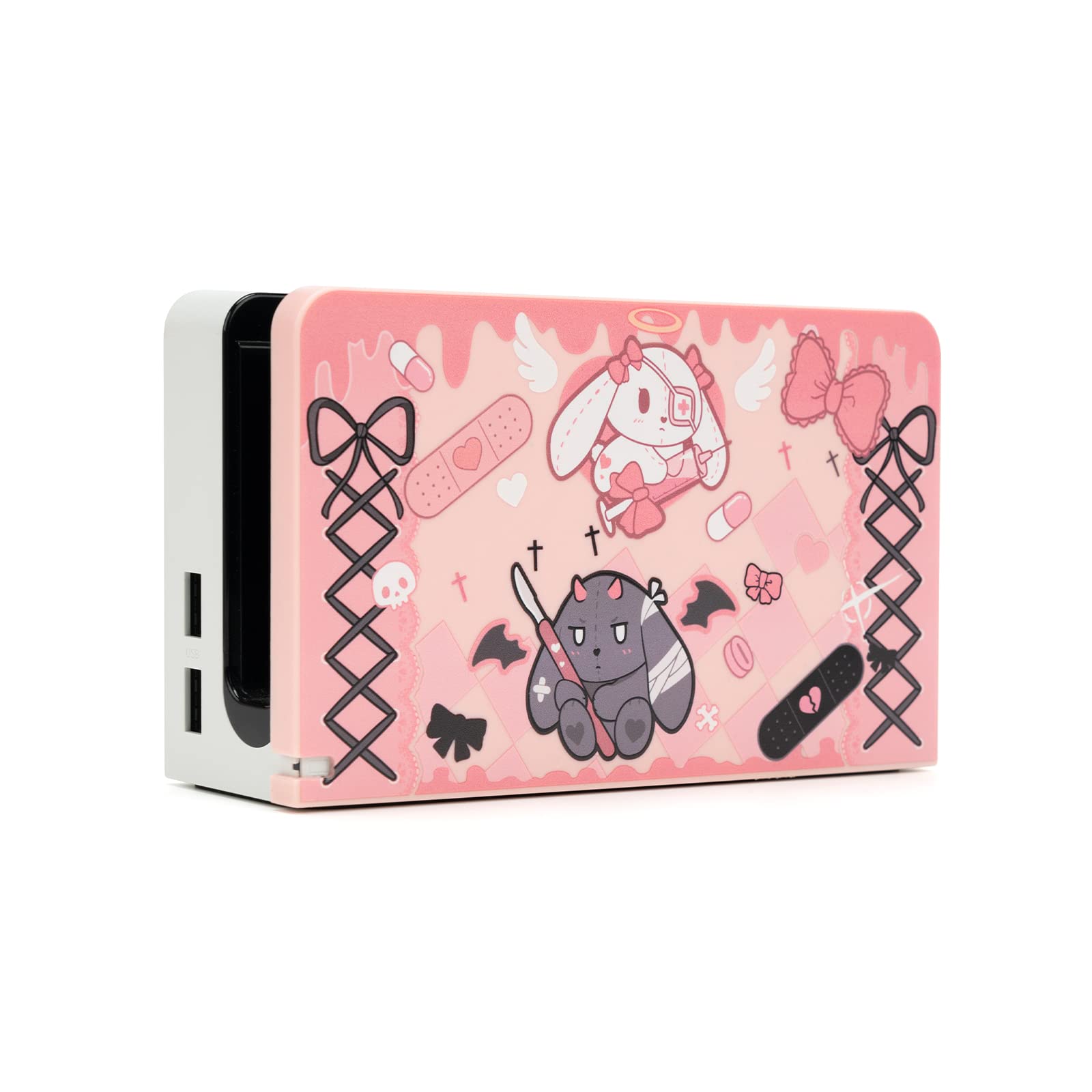 GeekShare Anti Scratch Switch OLED Dock Cover- Hard Faceplate Sleeve Pad for Switch OLED Dock- DIY Replacement Shell Compatible with Nintendo Switch OLED Dock (Gothic Bunny)