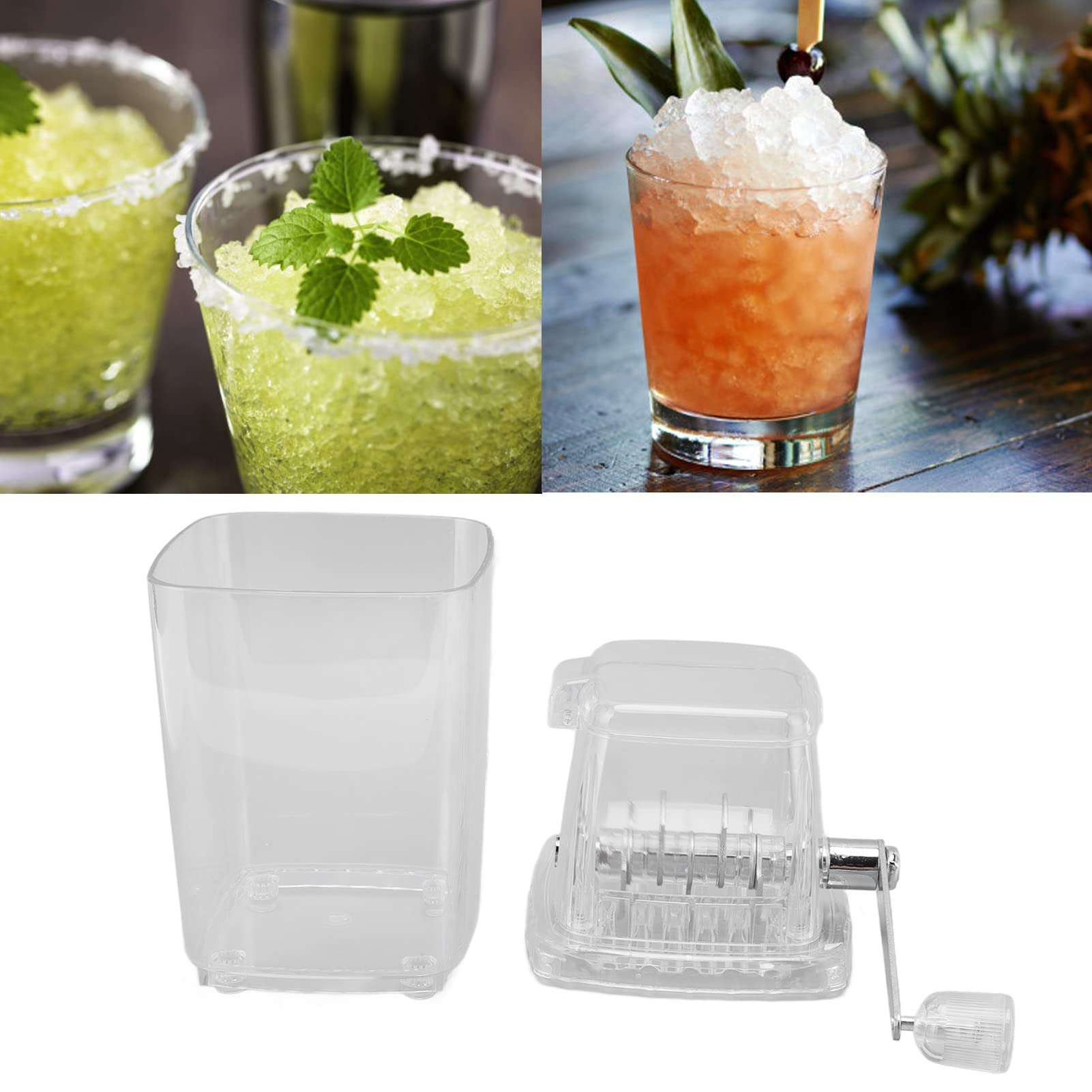 Hand Cranked Ice Crusher, Clear Rustproof Multifunctional Manual Ice Crusher Household Ice Breaker Mini Portable Ice Maker with Stainless Steel Blades for Home Kitchen(Transparent)