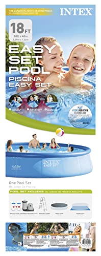 Intex 26175EH Easy Set 18 Feet by 48 Inch Round Inflatable Outdoor Backyard Above Ground Swimming Pool Set with Cover, Ladder, and Filter, Blue