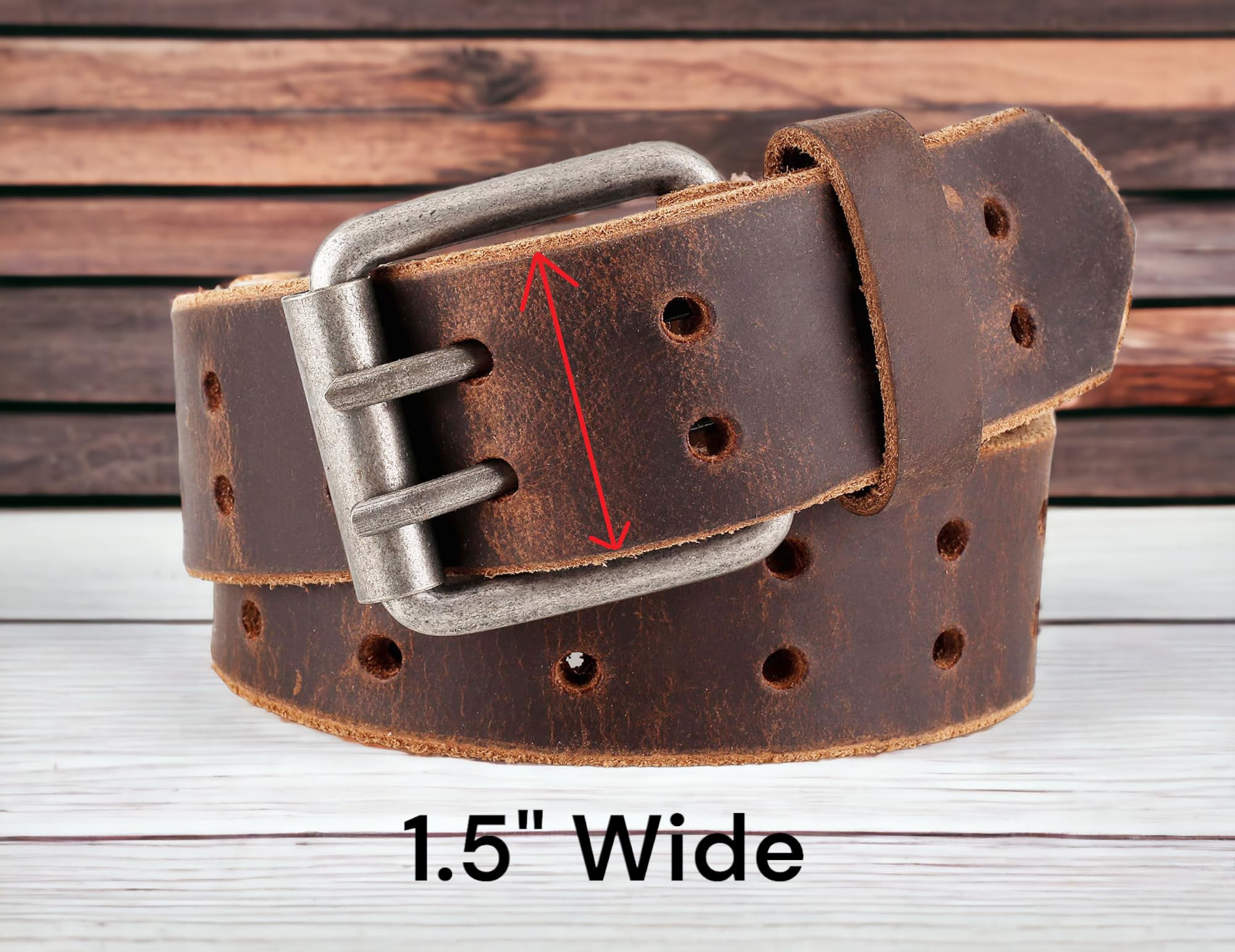F&L CLASSIC Leather Work Belt, Heavy Duty Double Prong Genuine full grain Leather Belts for Men 1 1/2", Mens Casual Belts for Jeans,3190,size 36,tan