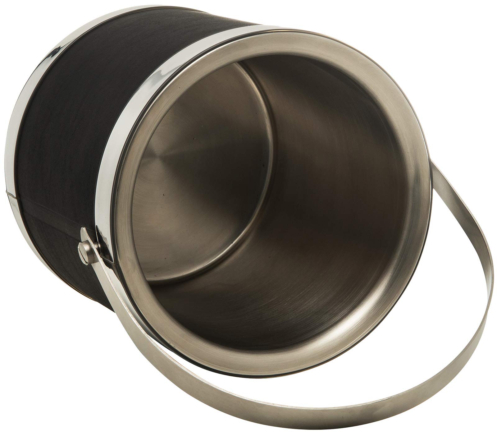 Hand Made In USA Black Wrap Double Walled 3-Quart Insulated Ice Bucket With Ice Tongs (Leatherette Collection)