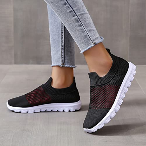 FASDNENDYS Ladies Fashion Colorblock Mesh Breathable Comfortable Flat Casual Support Running Shoes Women Black