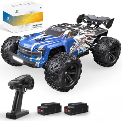 DEERC Fast Brushless RC Car for Adults, Max 42mph with 3S(not included), 1:16 4x4 High Speed RC Truck with 2 Lipo Batteries,All Terrains RC Monster Truck, Off Road Electric Vehicle Gift