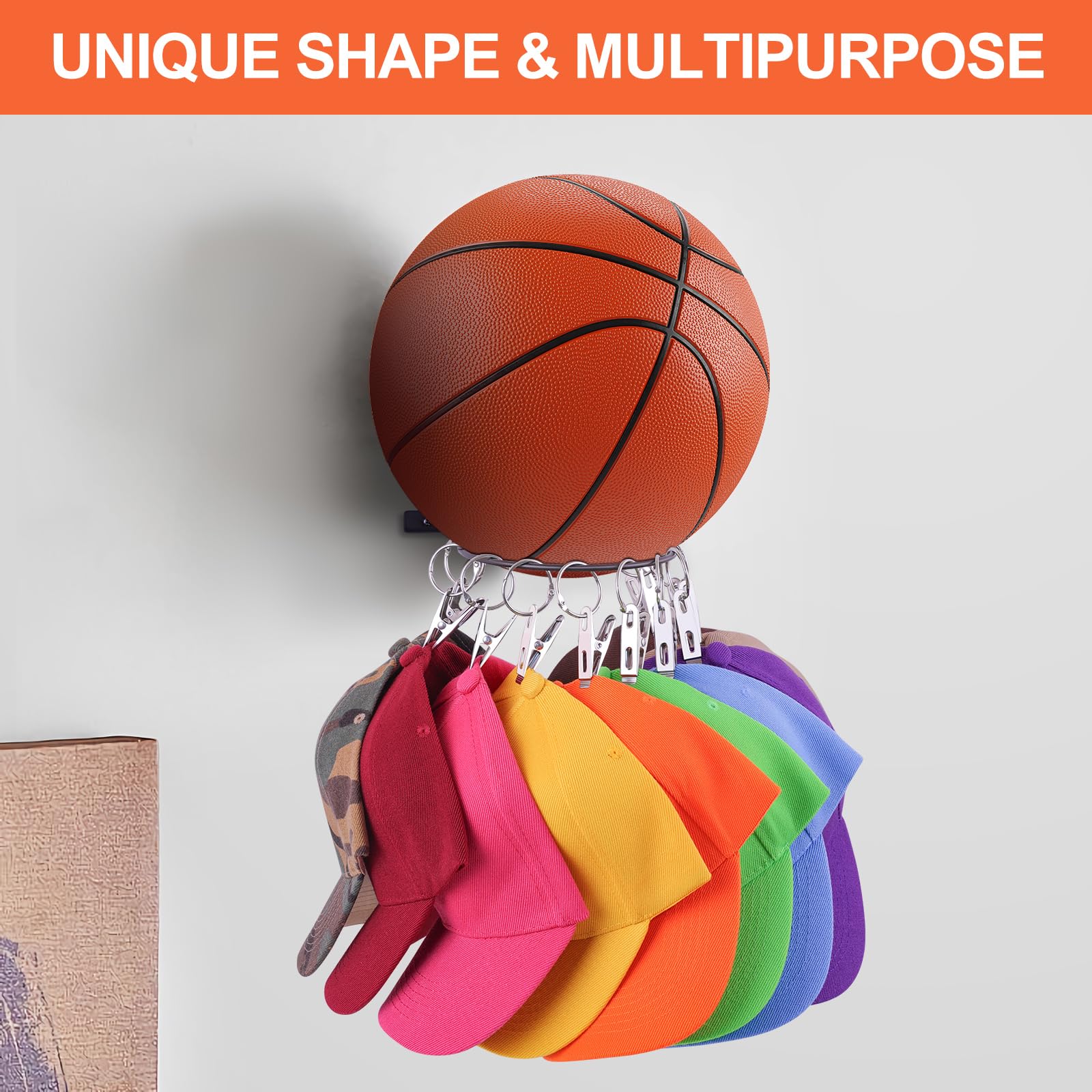 HOUSE AGAIN Hat Rack for Wall 2 Packs Hat Organizer and Storage for 20 Baseball Caps, Metal Hats Holder Wall-Mounted with 20 Stainless Steel Clips, Fits All Caps, for Men&Women