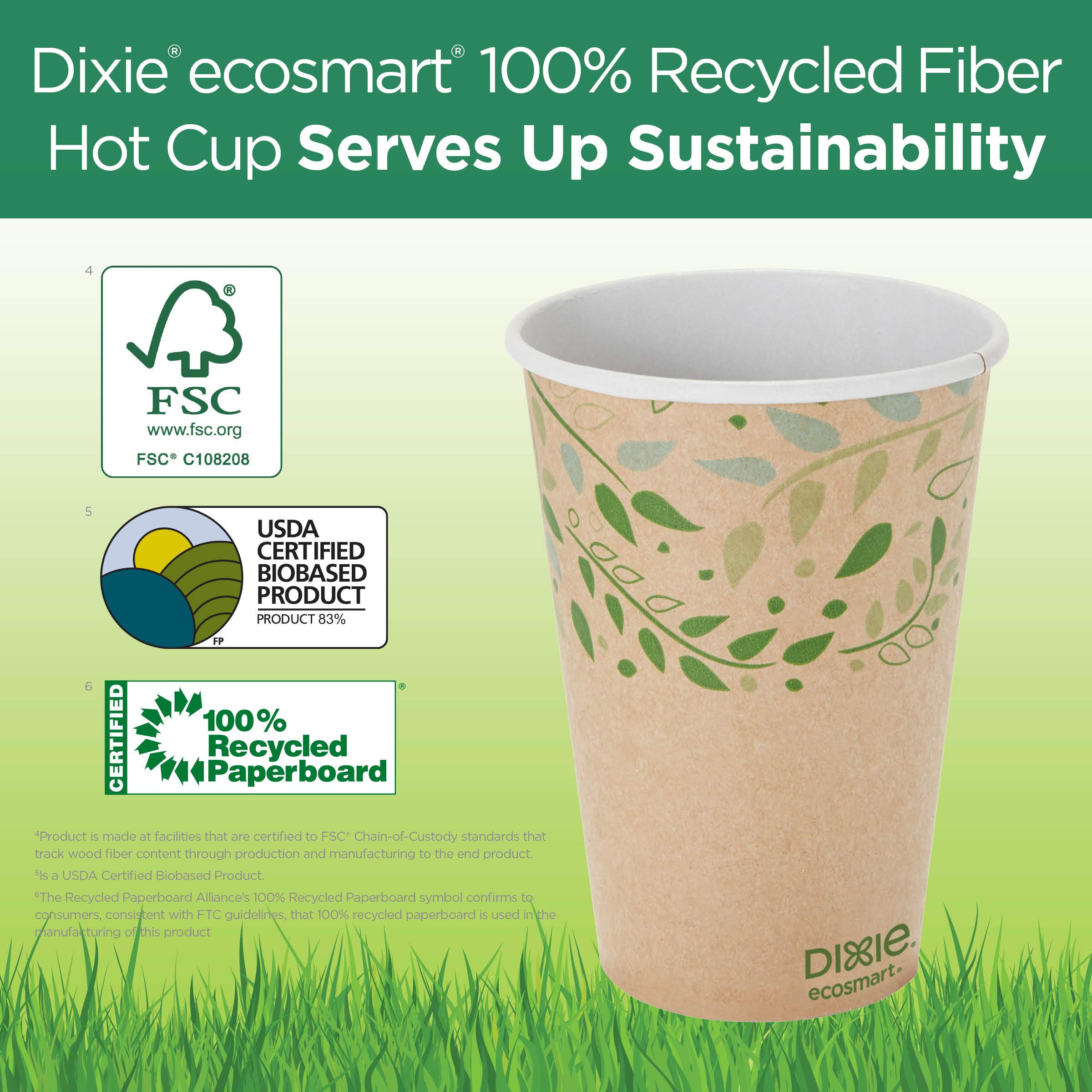 Dixie EcoSmart 16 oz 100% Recycled Fiber Hot Cup by GP PRO (Georgia-Pacific), Fits Large Lids, 2346R (CASE), 1000 Count (50 Cups Per Sleeve, 20 Sleeves Per Case)