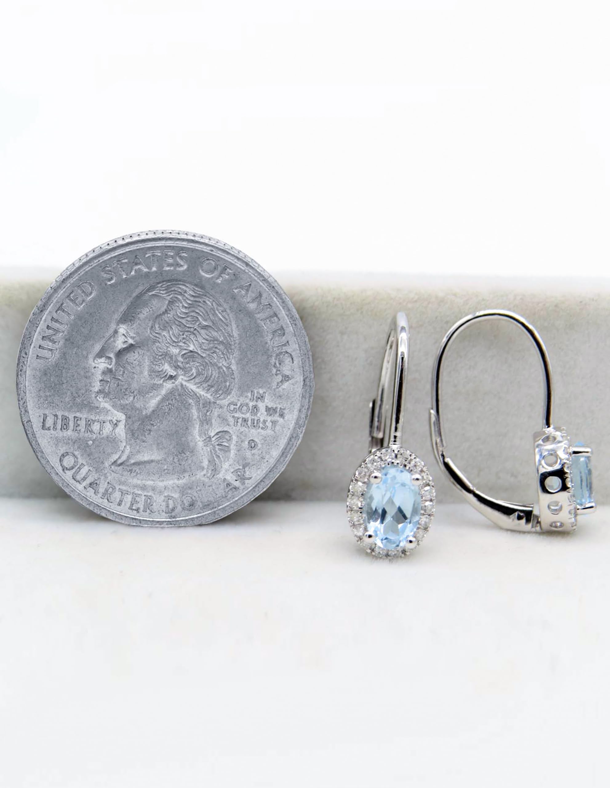 Dazzlingrock Collection 10K 6X4 MM Each Oval Cut Aquamarine & Round Cut Diamond Ladies Dangling Earrings, White Gold