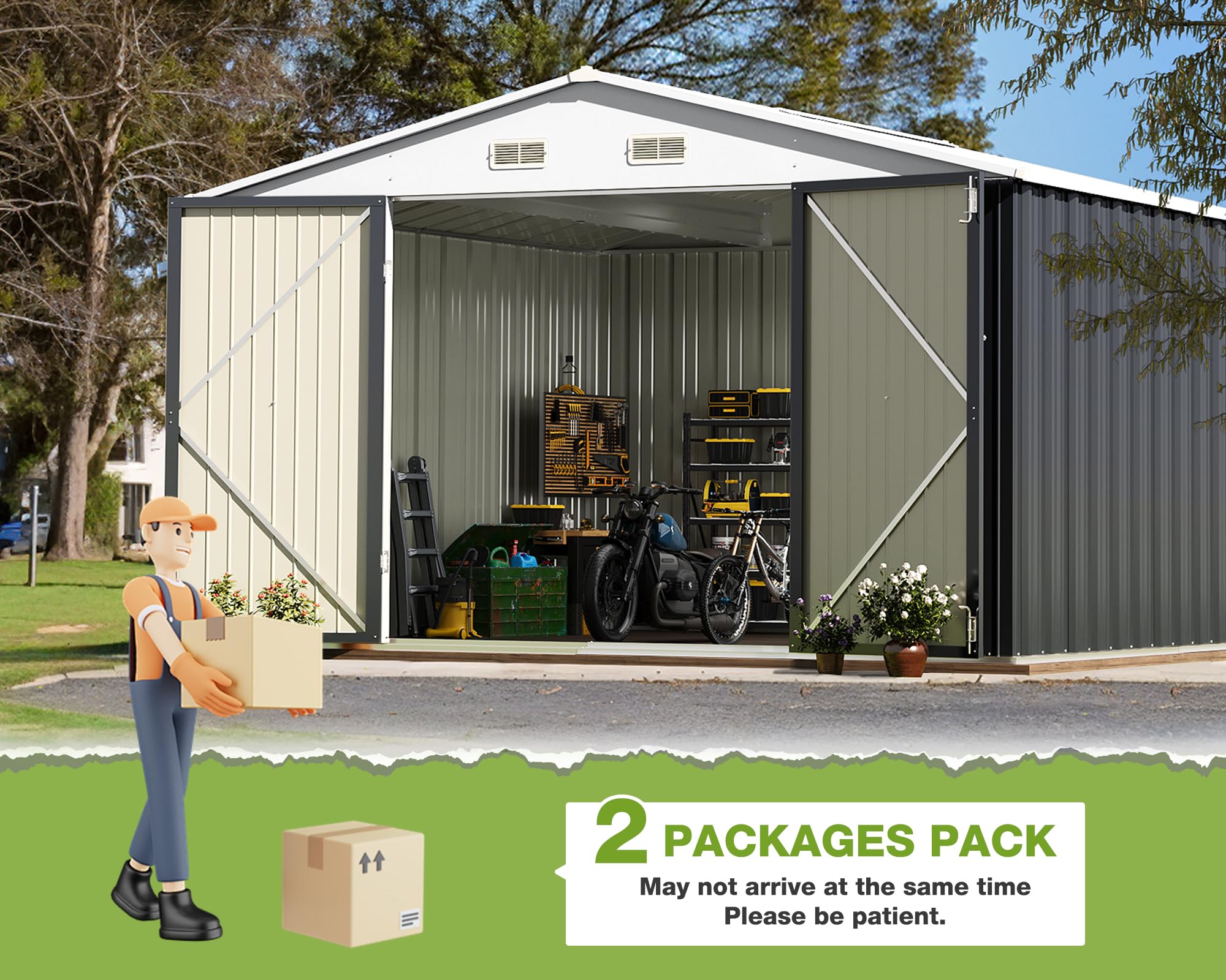 Greesum Outdoor Storage Shed 10 x 10 ft. Utility Tool Shed Metal Storage Garden Shed with Door & Lock for Patio Storage, Gray