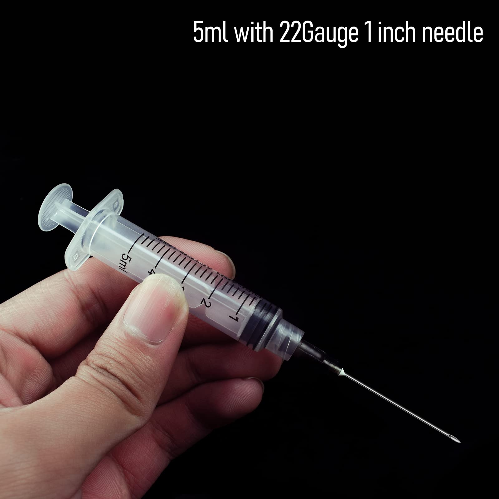 Disposable 5ml-cc Syringe with 22 Gauge 1 Inch Needle, Individual Wrapped, Pack of 20