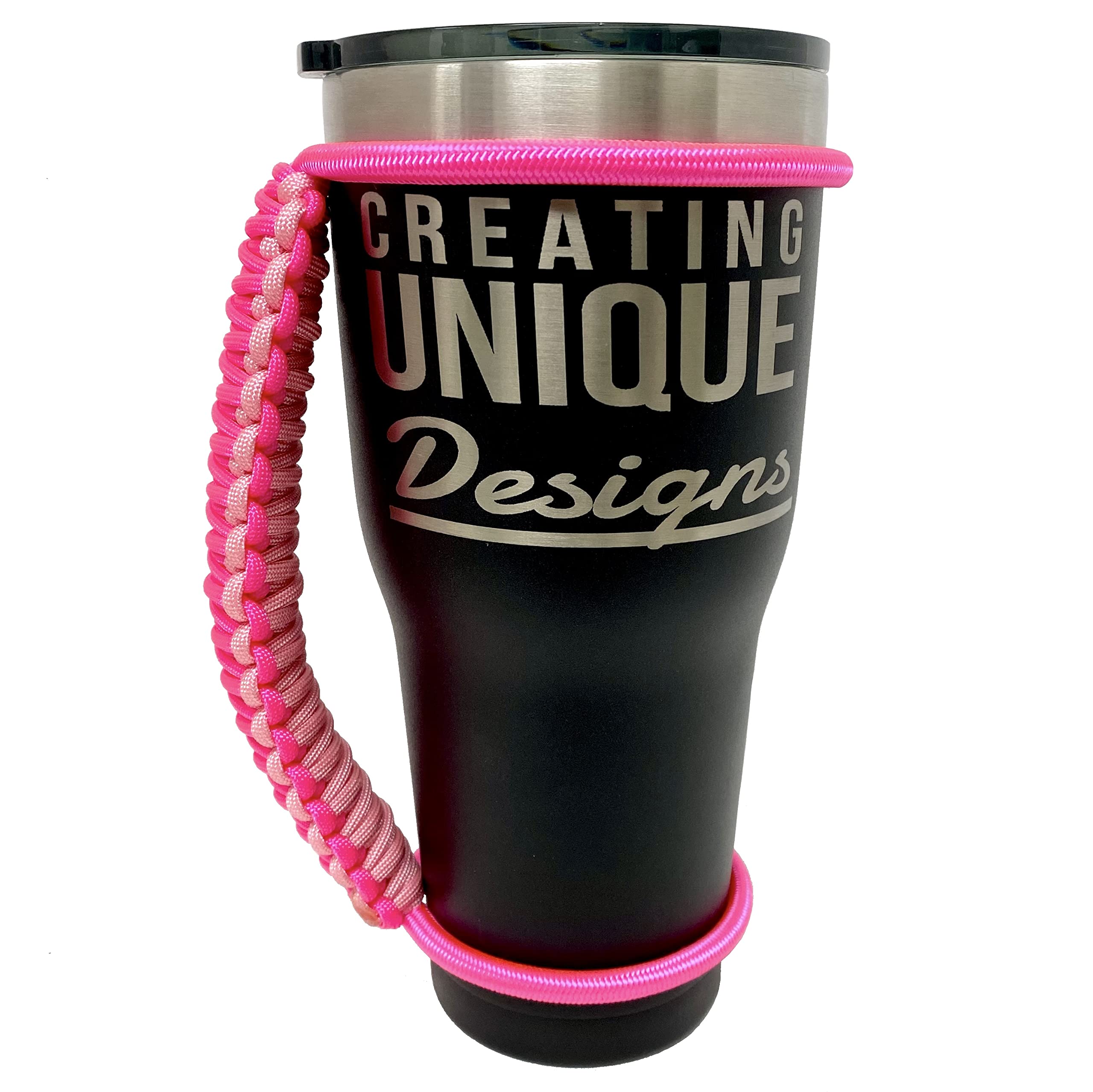 Handmade Elastic Tumbler Handles Made to fit most 20 30 32 40 oz (Handle Only) (Neon Pink Rose Trim)