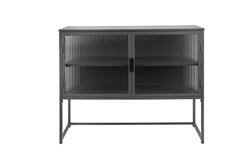 NOSGA Retro Style Fluted Glass Sideboard Storage Cabinet Simple Modern Console Table Detachable Wide Shelves Enclosed Dust-Free Storage Bottom Space for Living Room Bathroom Dining Room,Gray