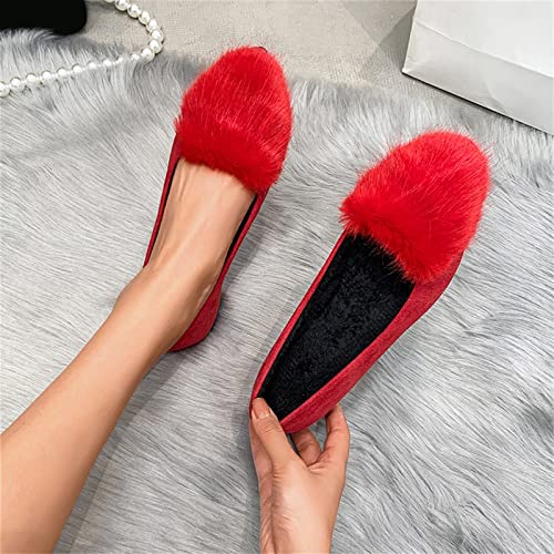 FASDNENDYS Ladies Fashion Solid Color Suede Pointed Shallow Mouth Comfortable Flat Casual Shoes Lady Shoe Heel Red