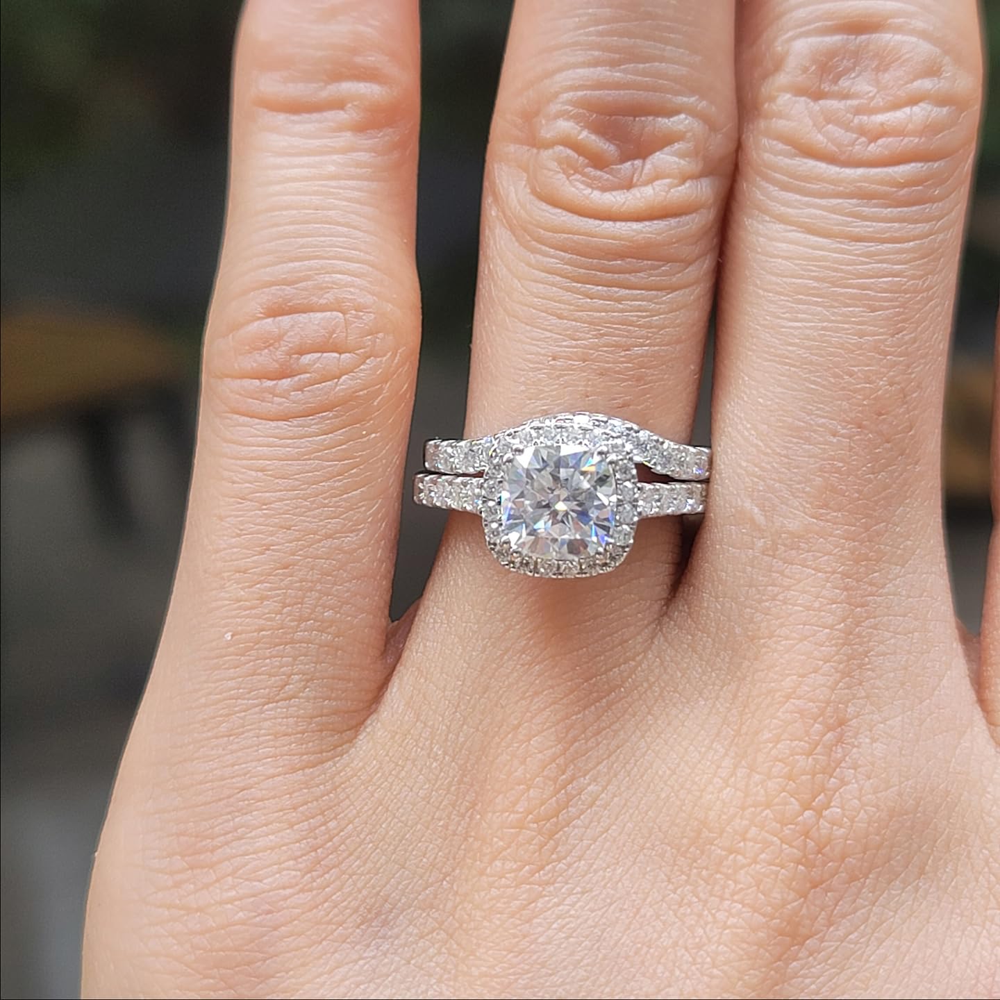 DovEggs 2ct Center 7.5mm Cushion Cut 2.3mm Width G-H-I Color Moissanite Engagement Ring Solitaire with Accents 14K Gold QUALITY Sterling Silver Engagement Ring for Women(7.5)
