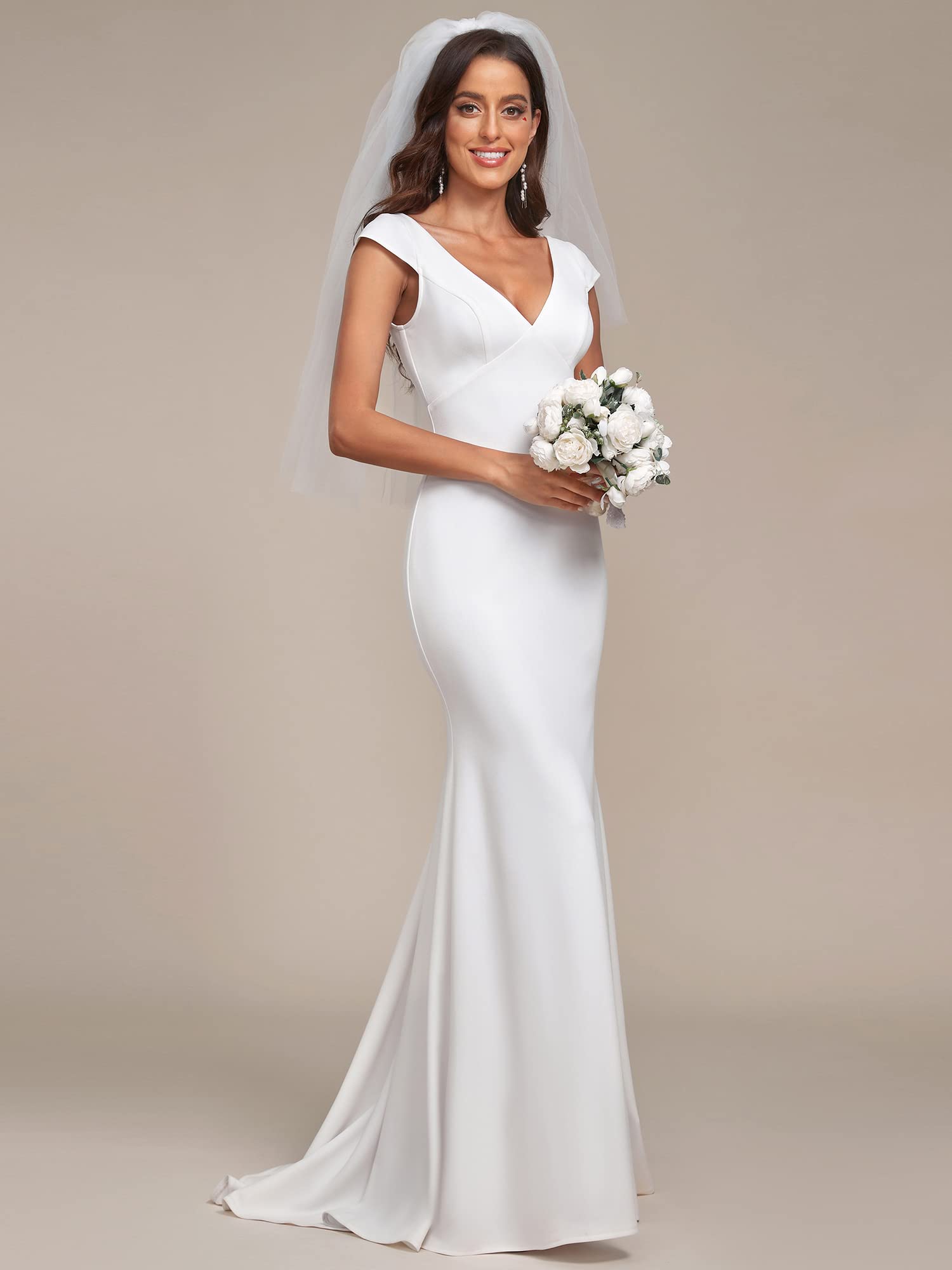 Ever-Pretty Women's Vintage Back Lace Applique Bodycon Mermaid Wedding Gowns for Bride 2022 White US16