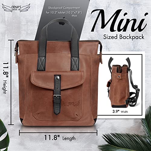 ORNA'S LEATHER ART | Mini SWAN Everyday leather backpack for Women. Practical, Stylish and Spacious Women’s Bag. Real Leather in A Chic Backpack And Contemporary Design (Brown)