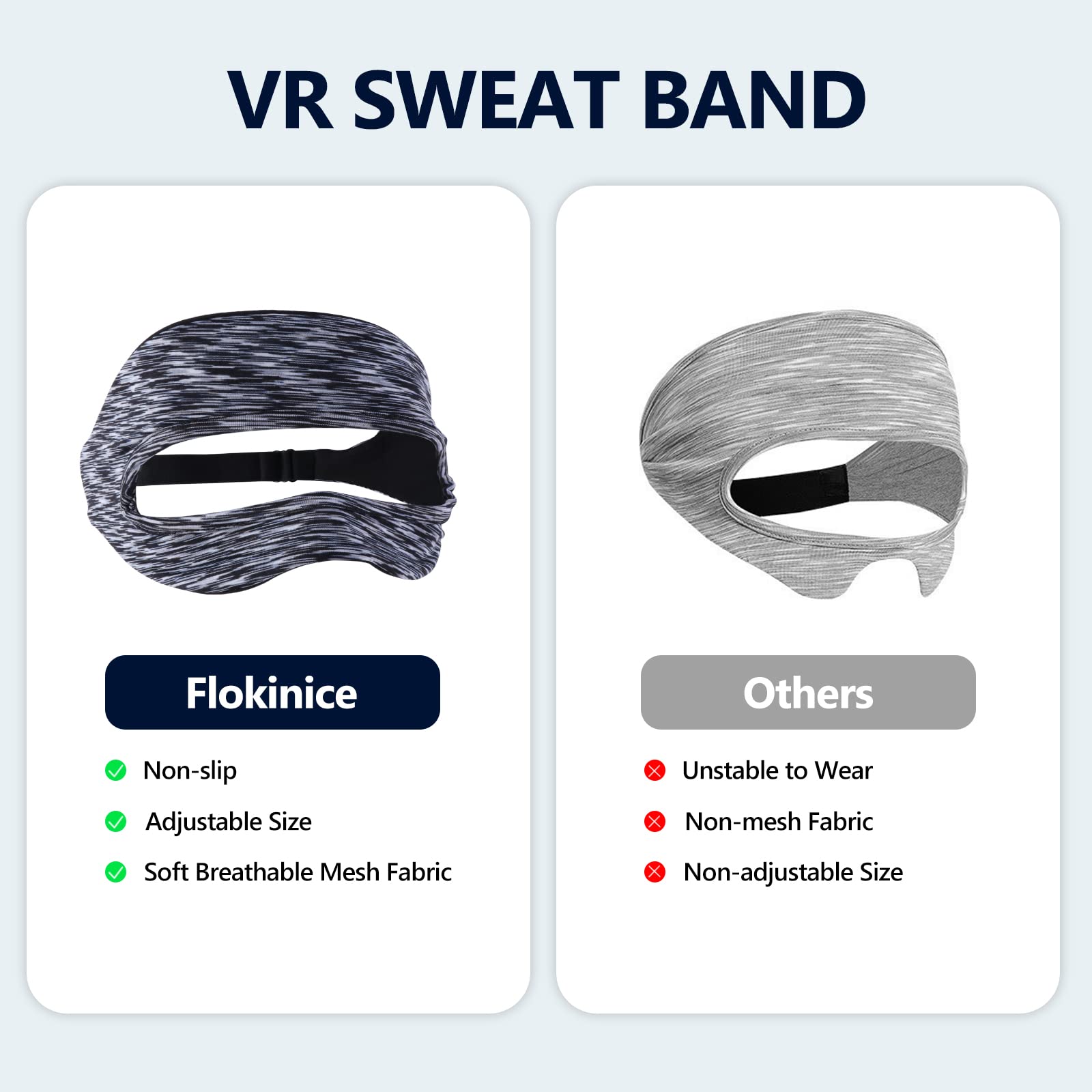 Flokinice 3Pcs VR Mask Cover Breathable Sweat Band for Oculus Go Quest 2, Adjustable Protect Facial Skin Replace Silicone Face Cover Pad for HTC Vive, PS, Gear, VR Workouts (Black/Blue/Grey)