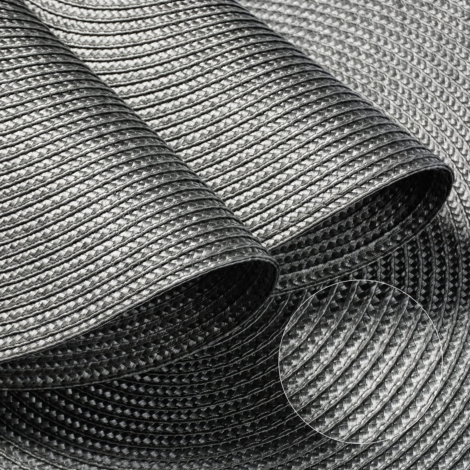 FunWheat Round Braided Placemats Set of 6 Table Mats for Dining Tables Woven Washable Non-Slip Place mats 15 inch for Spring (Grey, 6pcs)