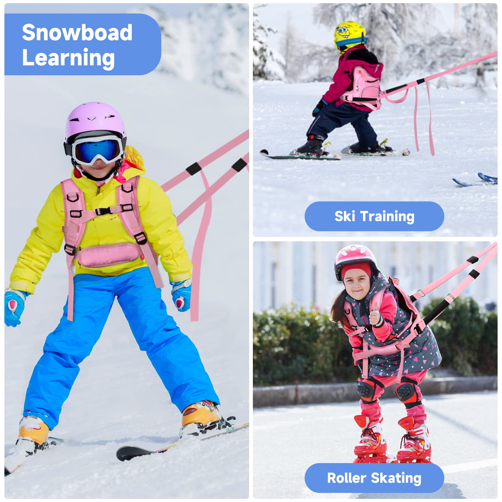 Flonoon Ski Harness for Kids Boys Girls Todder to Learn Ski Pink