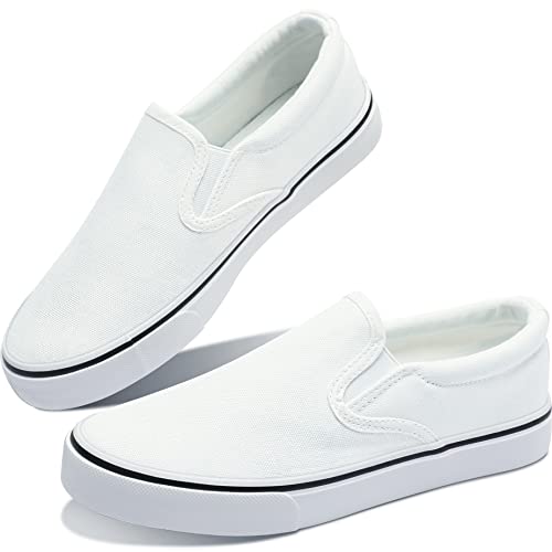 Obtaom Women's White Sneakers Black Slip on Shoes for Women Low Top Canvas Shoes Loafers(White US5)