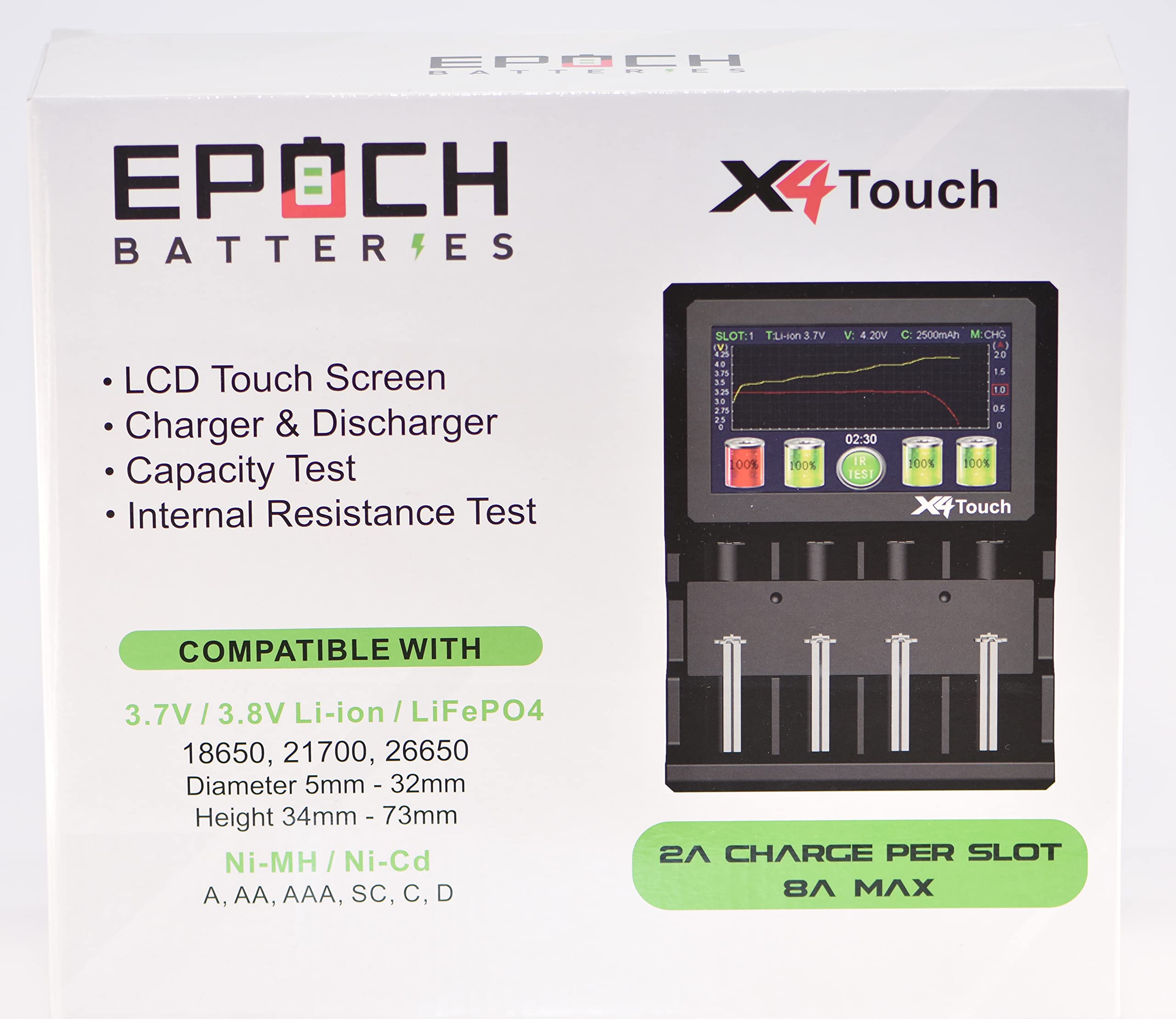 Epoch X4 Touch - LCD Touch Screen 4 Bay Lithium ion Battery Charger