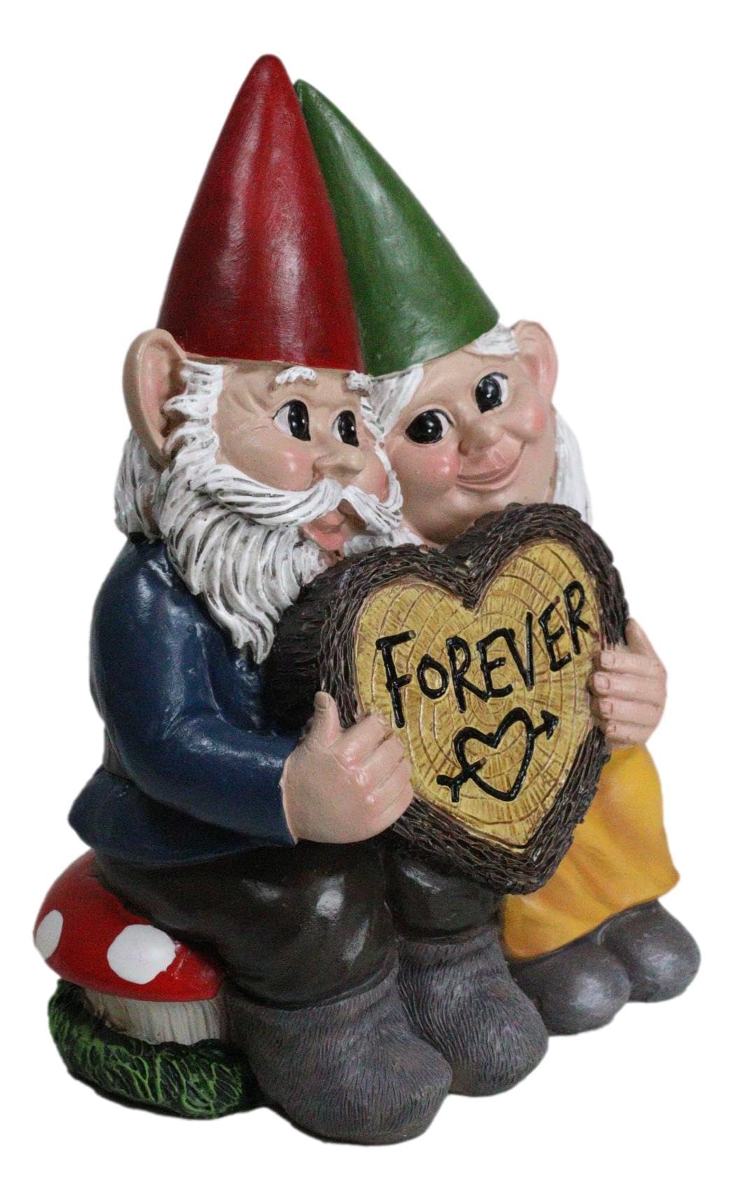 Ebros Whimsical Mr and Mrs Gnome Hobbit Couple Sitting On Toadstool Mushrooms Statue 6.25" Tall 'Forever Love Struck' Gnomes Home Decor Sculpture Figurine