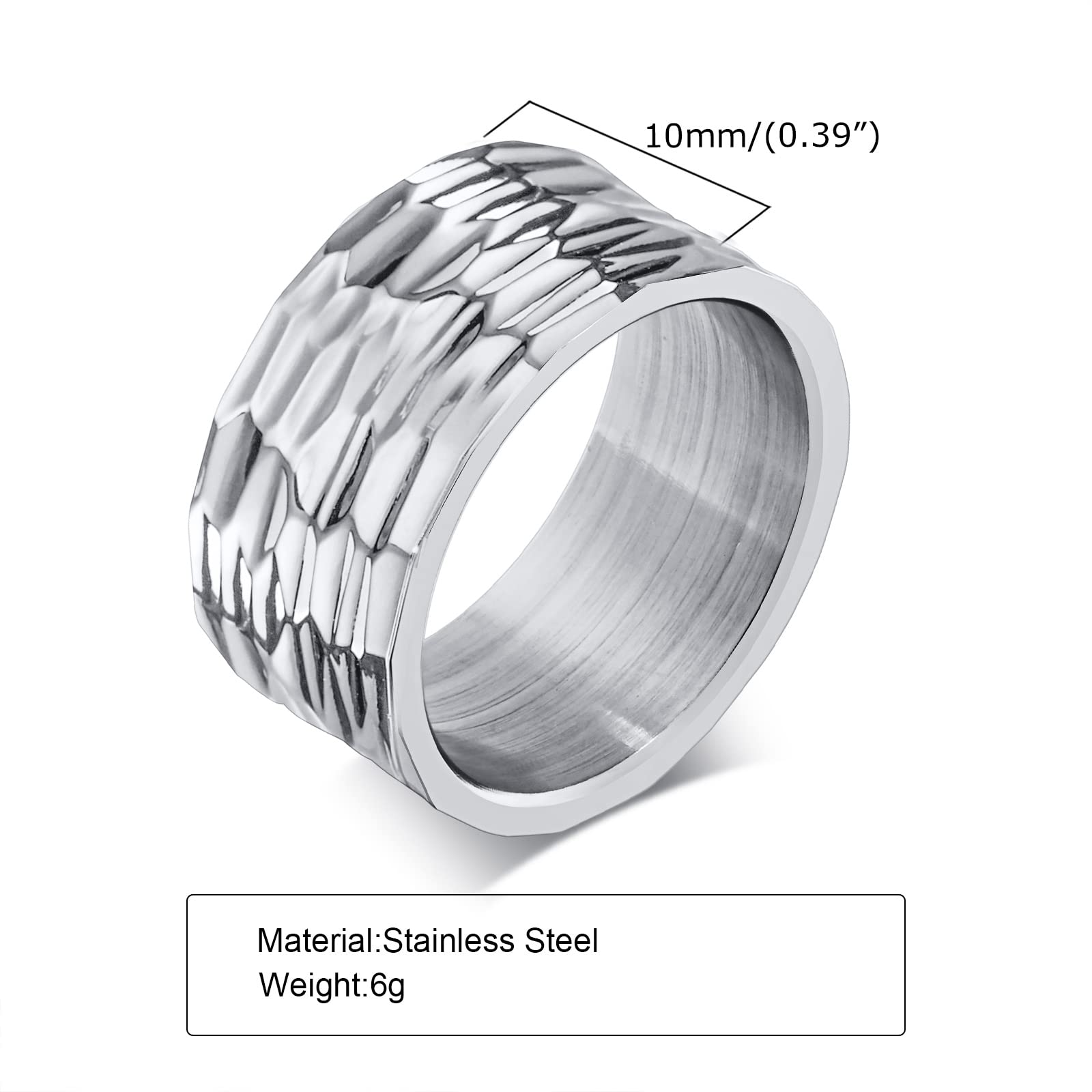 Gamtic Sliver Band Rings for Women - Stainless Steel Hammered Ring Size 9 Bright Chunky Wedding Bands 10MM Classical Simple Plain Rings for Men