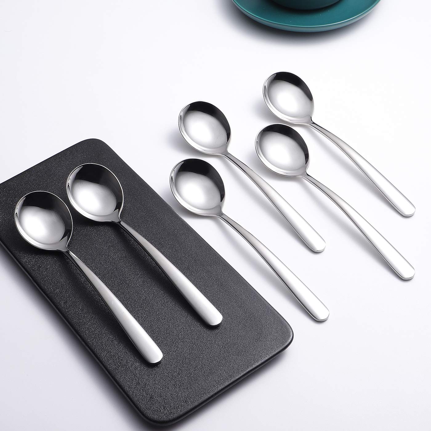 Soup Spoons 6-Pack 18/10 Stainless Steel Big, Large and Heavy Duty Round Spoons Elegance Series 7.7 Inch Long 2.2 Ounces Weight by IRONX (biggest soup spoons)