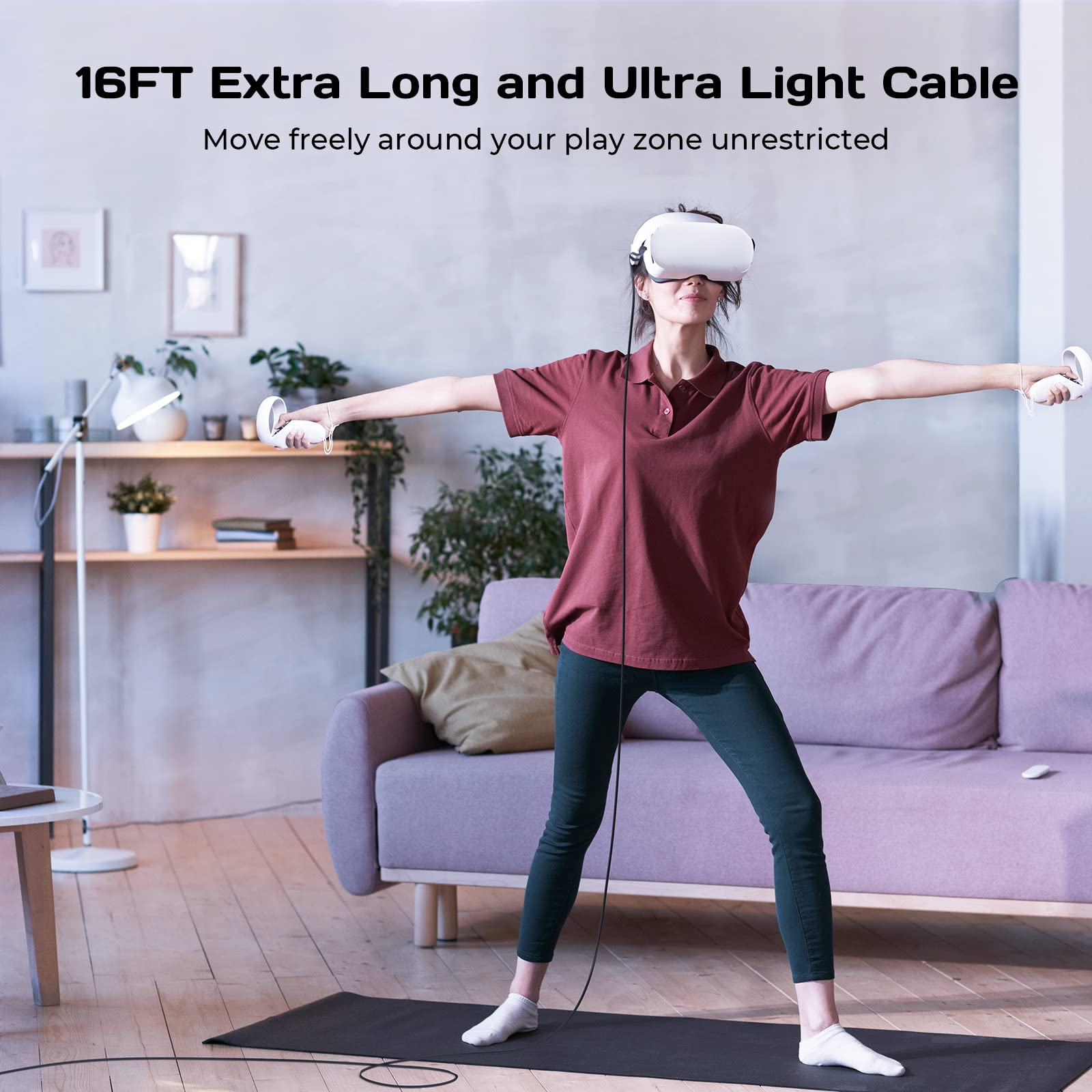Gamulus 16FT Link Cable for Oculus Quest 2 with Extra Charging Port, Fast Charging and High Speed 10Gbps Data Transfer, USB-C to USB-C Cable for VR Headset and Gaming PC