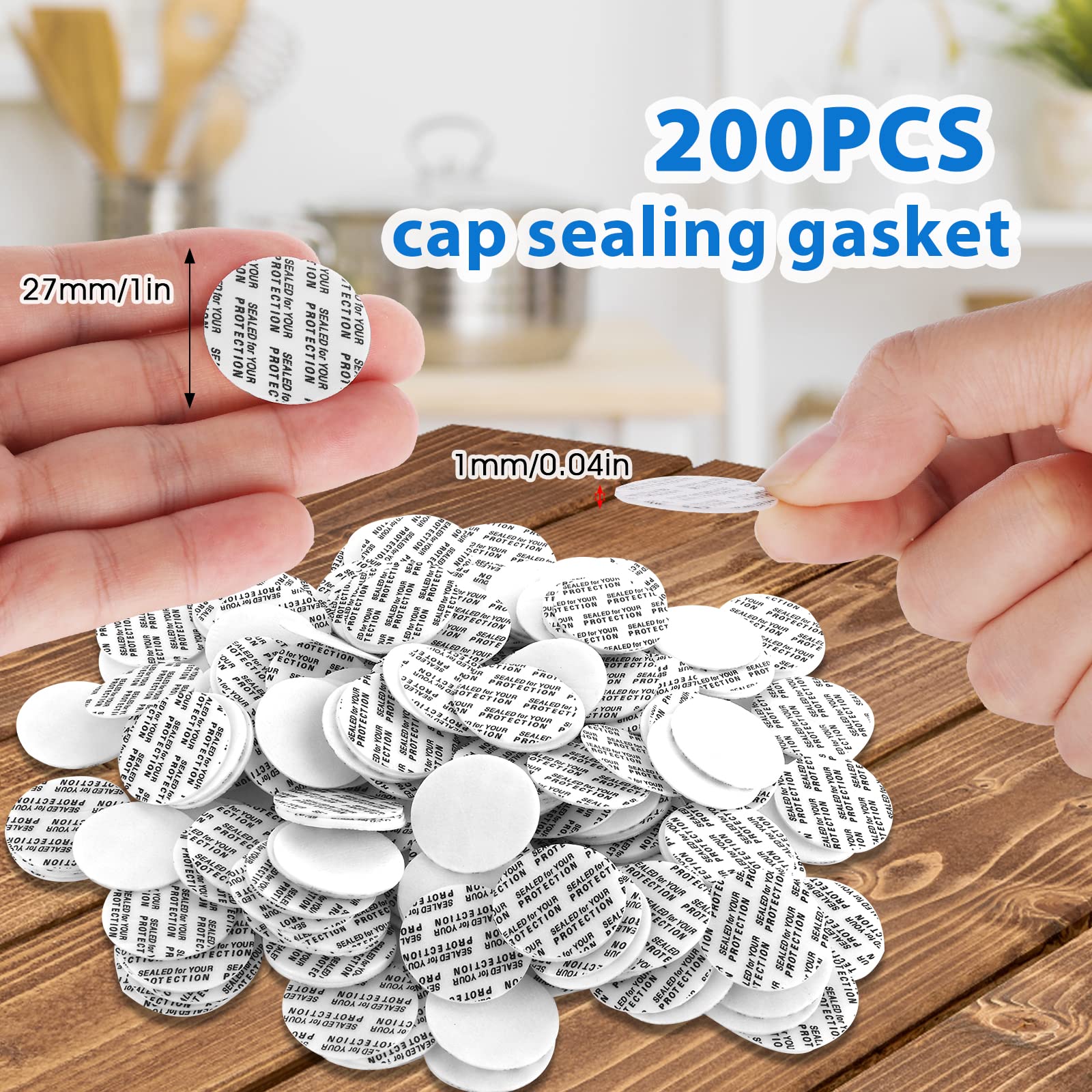 Grevosea 200 Pieces Pressure Sensitive Seals Foam Lid Liners Bottle Cap Liners Seals Safety Tamper Resistant Sealing for Glass & Plastic Jar Bottles Containers (27mm/1inch)