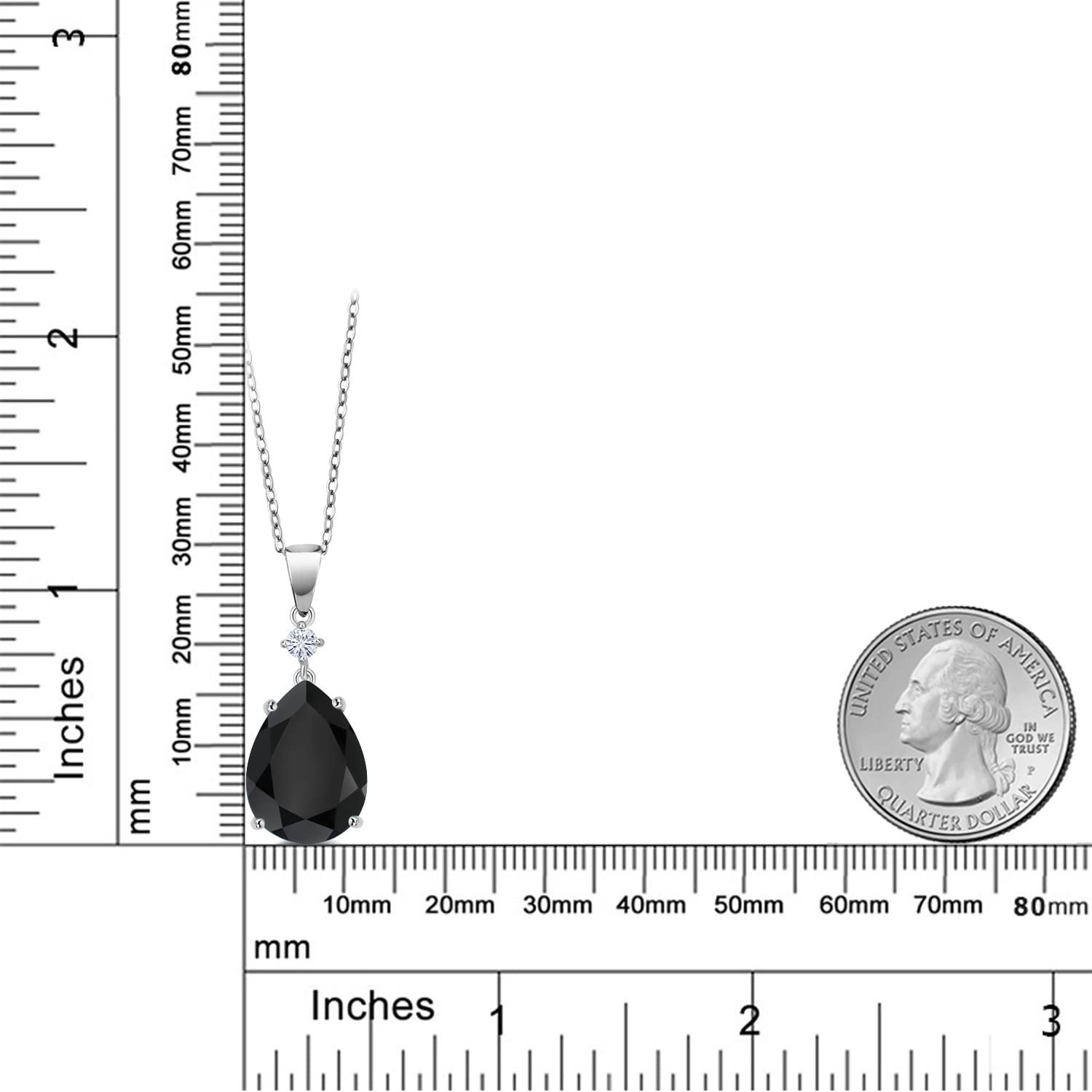 Gem Stone King 925 Sterling Silver Pear Shape Gemstone Birthstone and White Moissanite Necklace | Pear Shape 16X12MM | Teardrop Pendant Necklace for Women | With 18 Inch Chain
