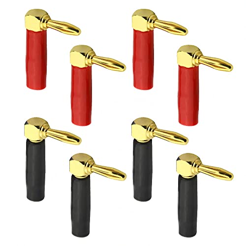 WMYCONGCONG 8 PCS 90 Degree Speaker Banana Plugs Right Angle Screw Type Banana Plug Audio Jack Connectors