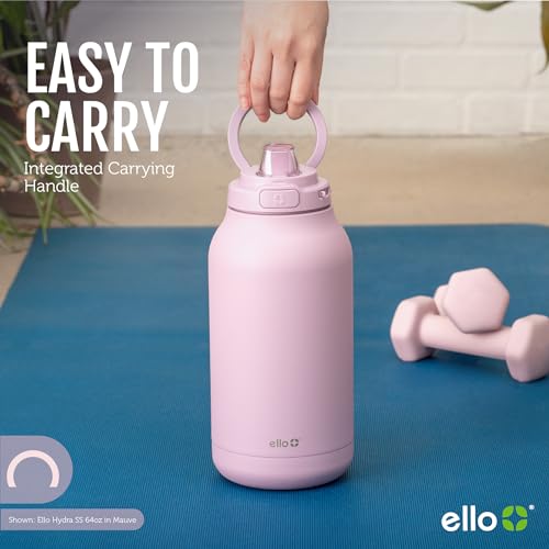 Ello Hydra 64oz Half Gallon Vacuum Insulated Stainless Steel Jug with Locking, Leak-Proof Lid and Soft Silicone Straw, Metal Reusable Water Bottle, Keeps Cold All Day, Mauve