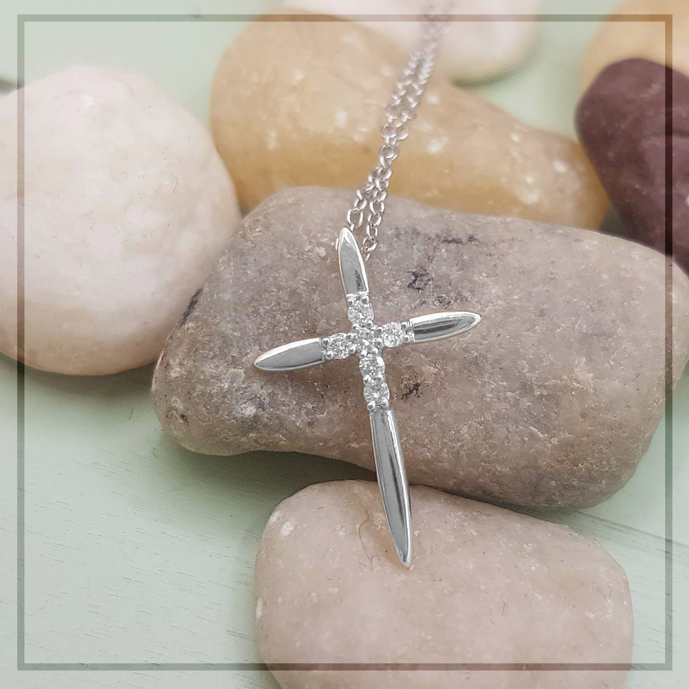 Dazzlingrock Collection Round White Diamond Elegant Cross Pendant with 18 inch Gold Chain for Women (0.10 Ctw) in 10K White Gold