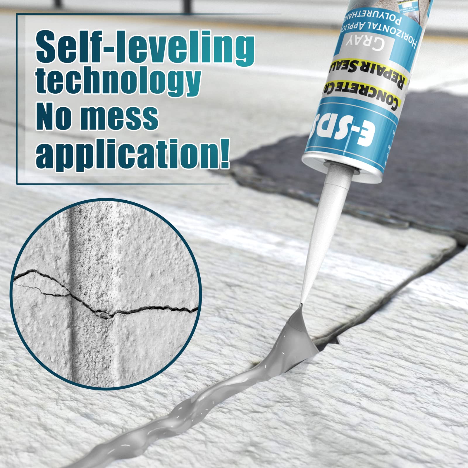 E-SDS Concrete Crack Filler and Sealant Self-Leveling, Polyurethane Construction Crack Flexible Sealant Sealing Horizontal Cracks, Gray 10.5 fl. oz (3 Pack)