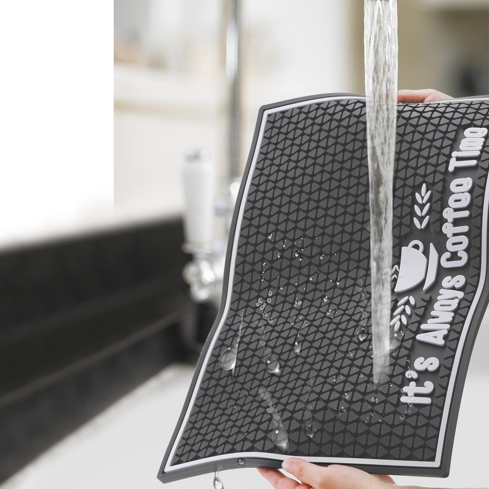 Hacaroa 2 Pack PVC Bar Mat 18" x 12", Non-Slip Coffee Mat Accessories Bar Service Spill Mat, Rectangular Dish Drying Mat for Kitchen Counter, Coffee Station, Restaurant, Gray